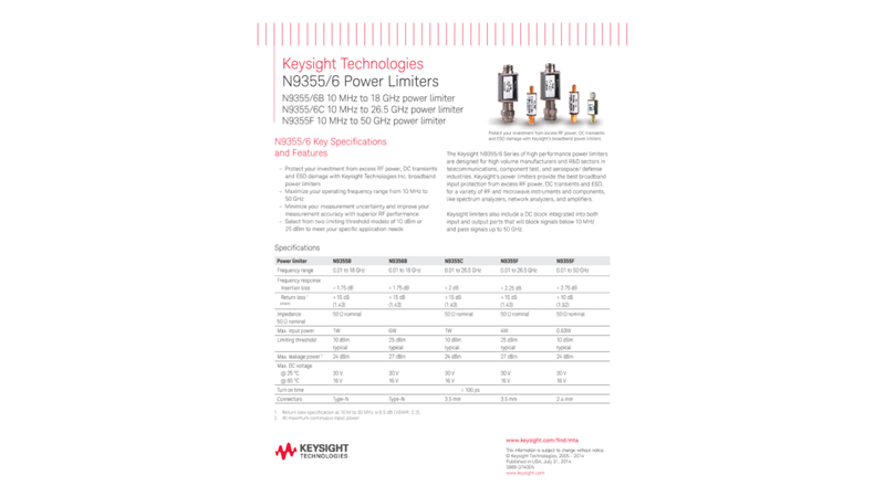 N9356B Power Limiter, 0.01 to 18 GHz | Keysight